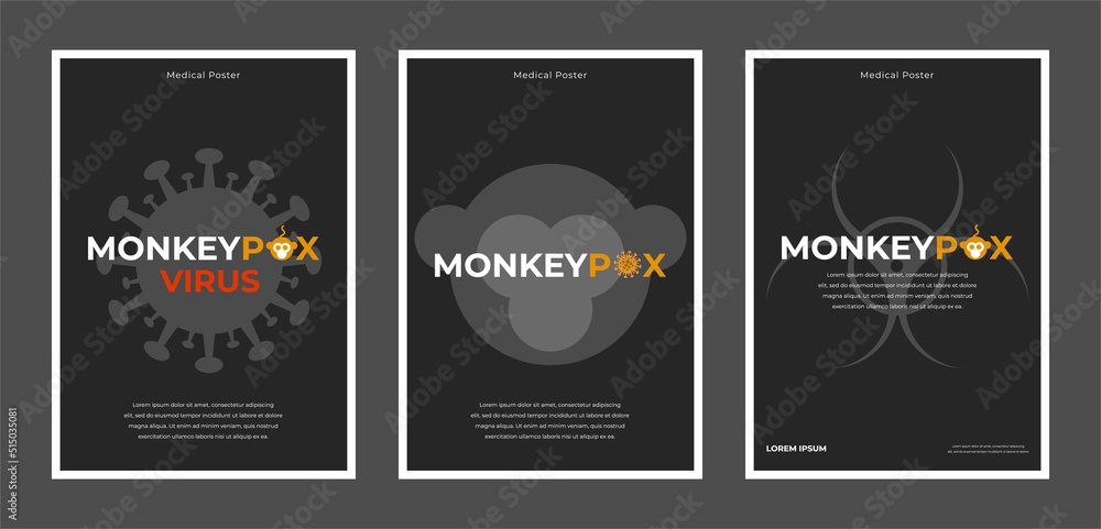 Monkeypox a4 flyer on black background in minimalistic style. Monkey ...