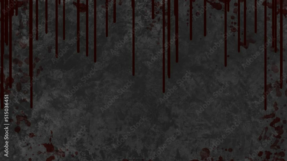 Streams of blood flow down the old messy dark wall 4K creepy horror ...