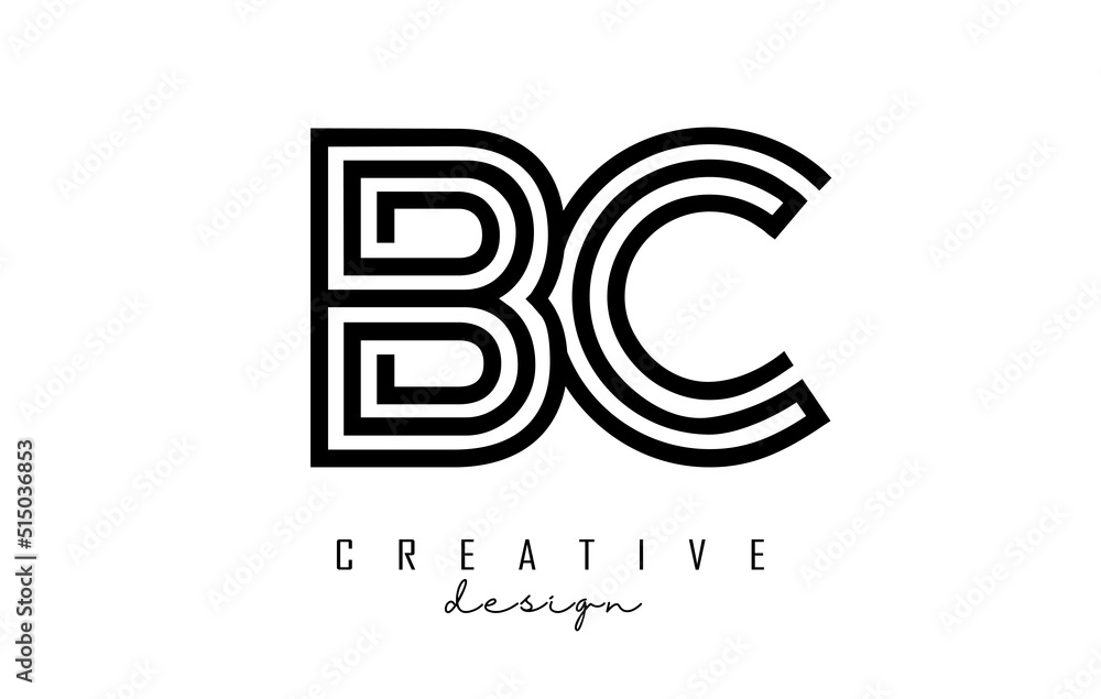 Outline BC b c letter logo with united lines. Letters B and C with ...