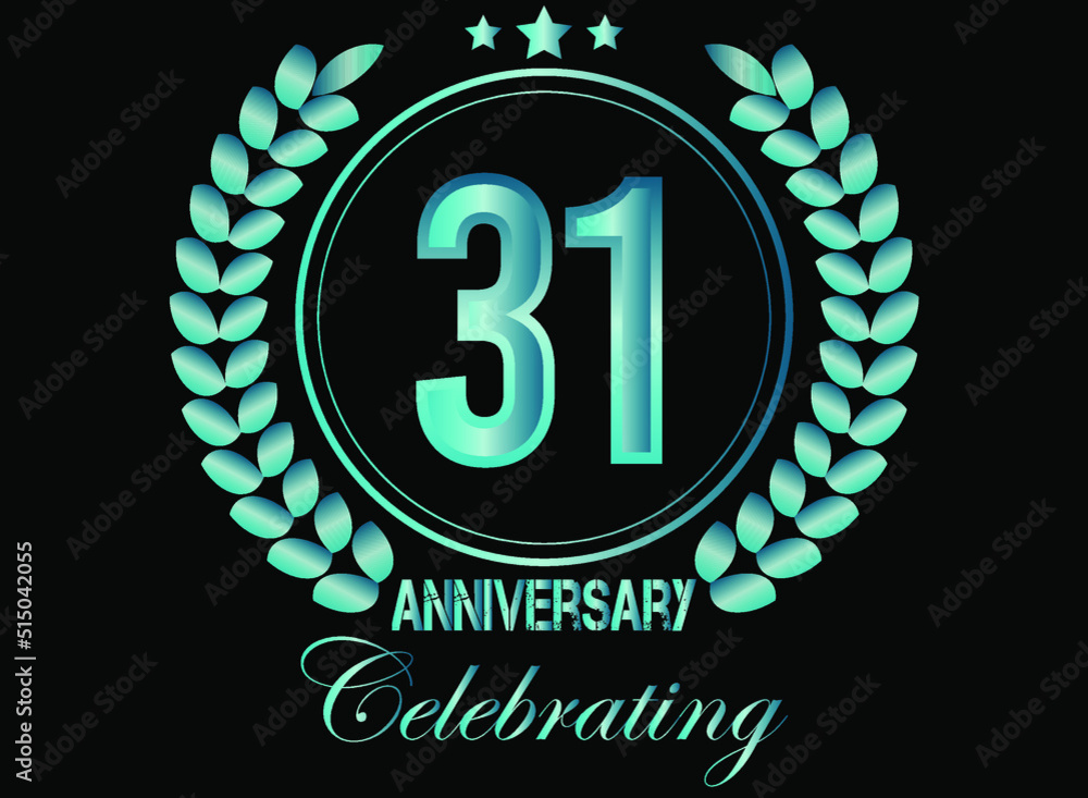 31 years blue sapphire anniversary logo, with shiny ring and laurel ...