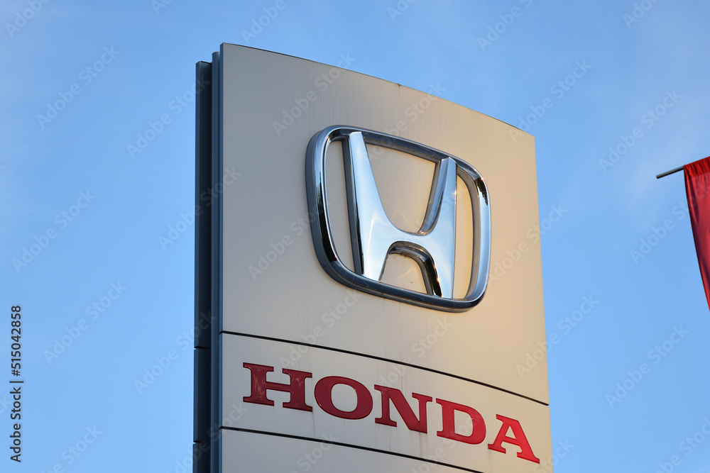 Honda sign, logo, symbol at Honda Plaza building. WARSAW, POLAND ...