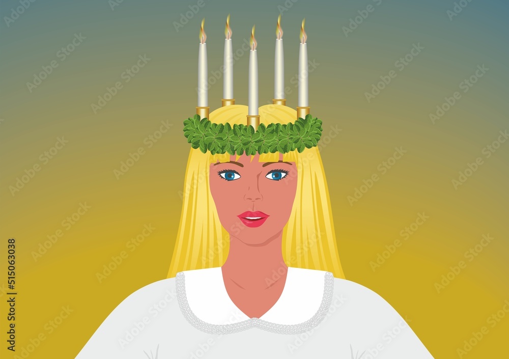 Beautiful portrait of Lucia girl in traditional clothing. Celebration ...