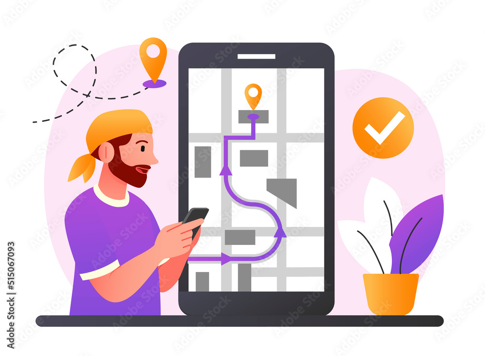 Man with phone looking at map. Tourist trying to navigate terrain, guy ...