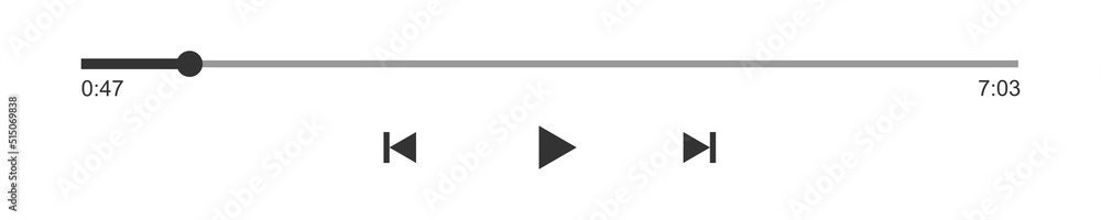 Video or audio player progress loading bar with time slider, play ...
