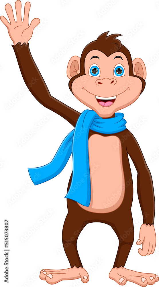 cartoon cute monkey waving on white background Stock Vector | Adobe Stock