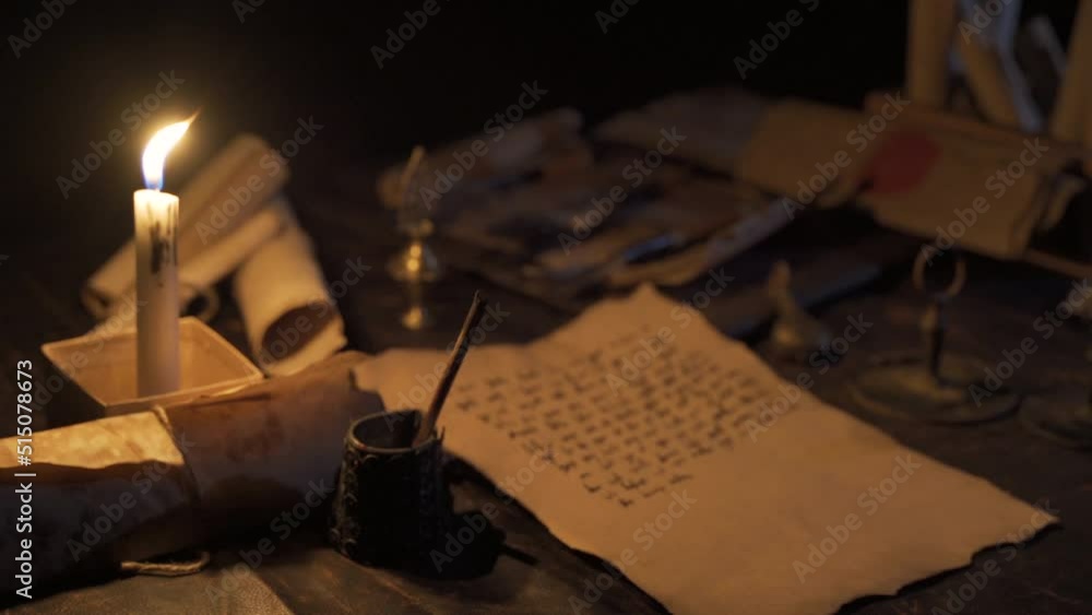 Candlelight writing in the Middle Ages. Writing letters in the Middle ...