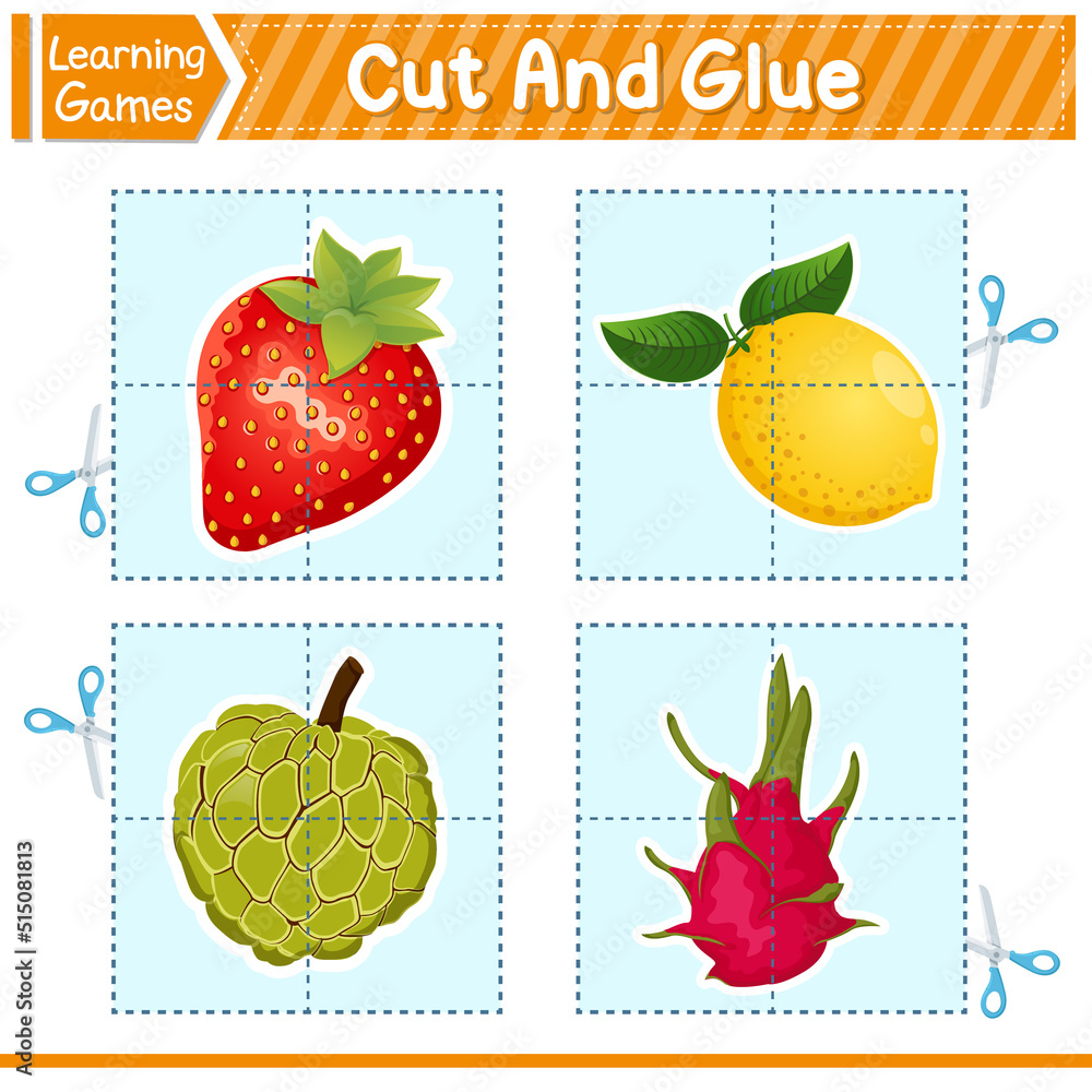 Cut And Glue Of Fruits. Education Developing Worksheet Game For Kids ...