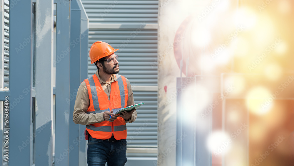 Engineer under checking the industry cooling tower air conditioner is ...
