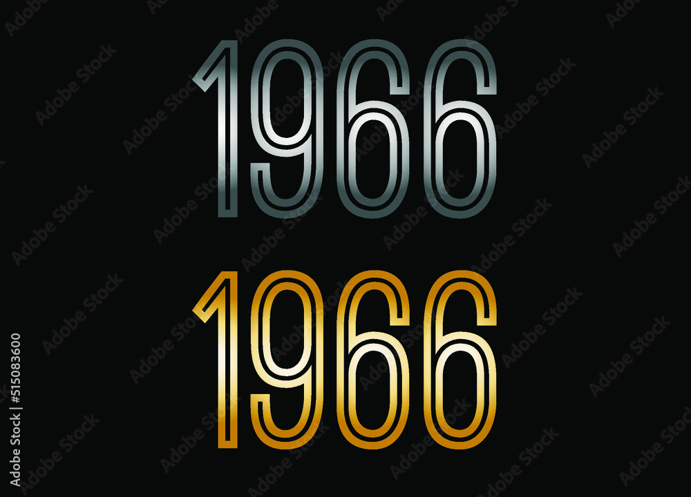 1966 year set. Year in silver metal and golden gold for anniversary ...