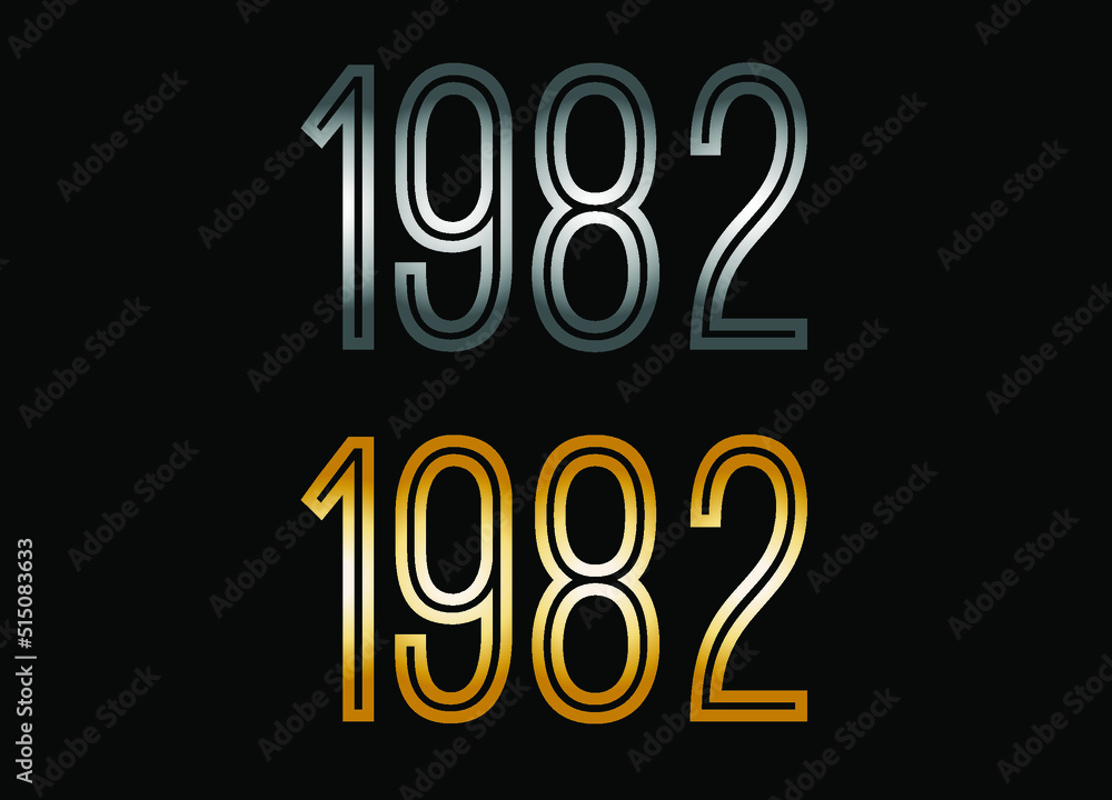 1982 year set. Year in silver metal and golden gold for anniversary ...
