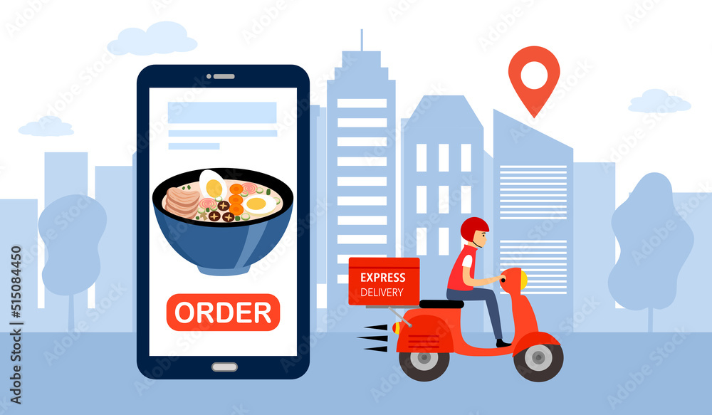 Online food order and food delivery service concept vector illustration ...