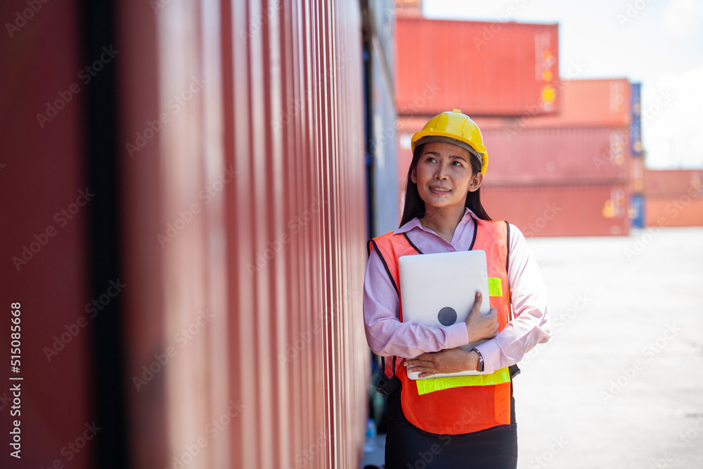 Foreman containers cargo inspector working. Cargo freight ship for ...