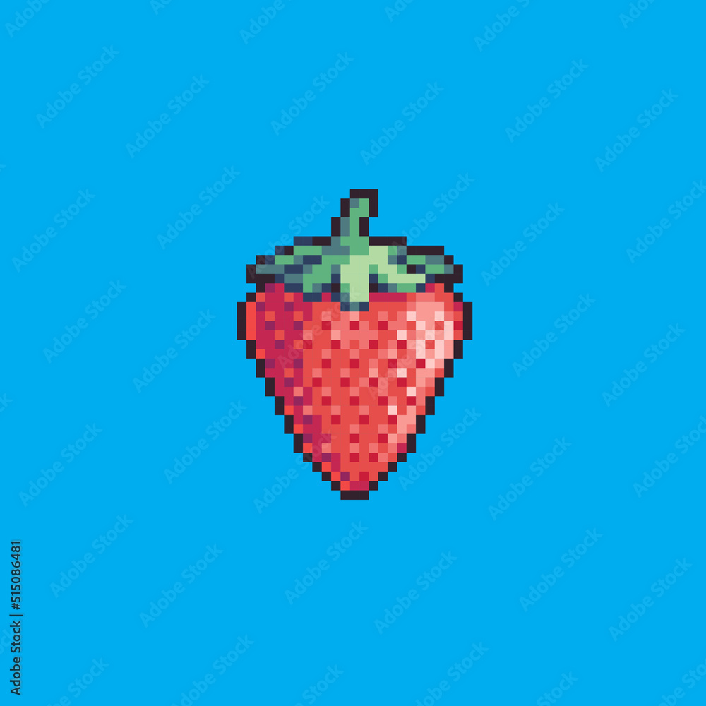 Fully editable pixel art vector illustration strawberry for game ...