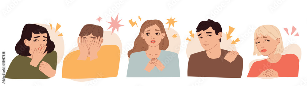 Set of crying and sad characters. Collection of regret or embarrassed ...