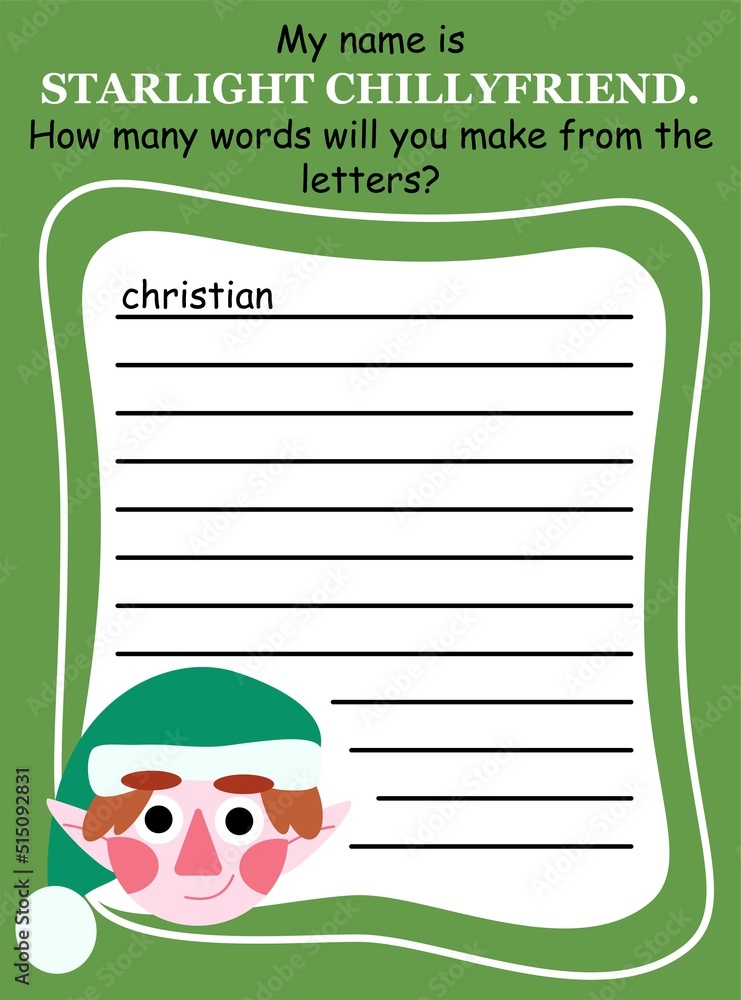 Help Christmas elf to create many words by his name letters activity ...