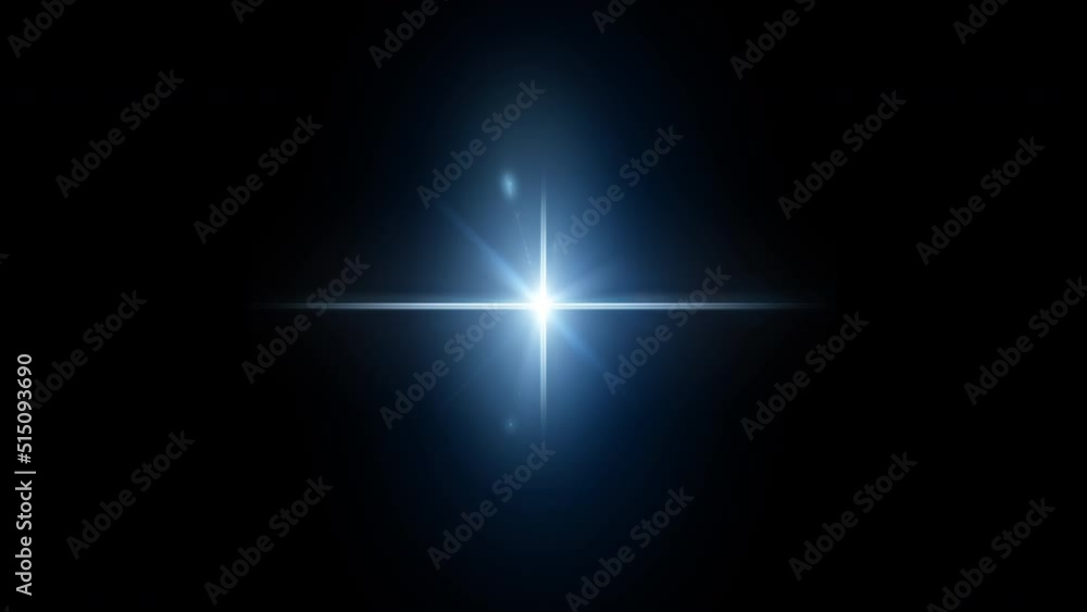 Abstract blue center stars streaks optical light lens flares flickering ...