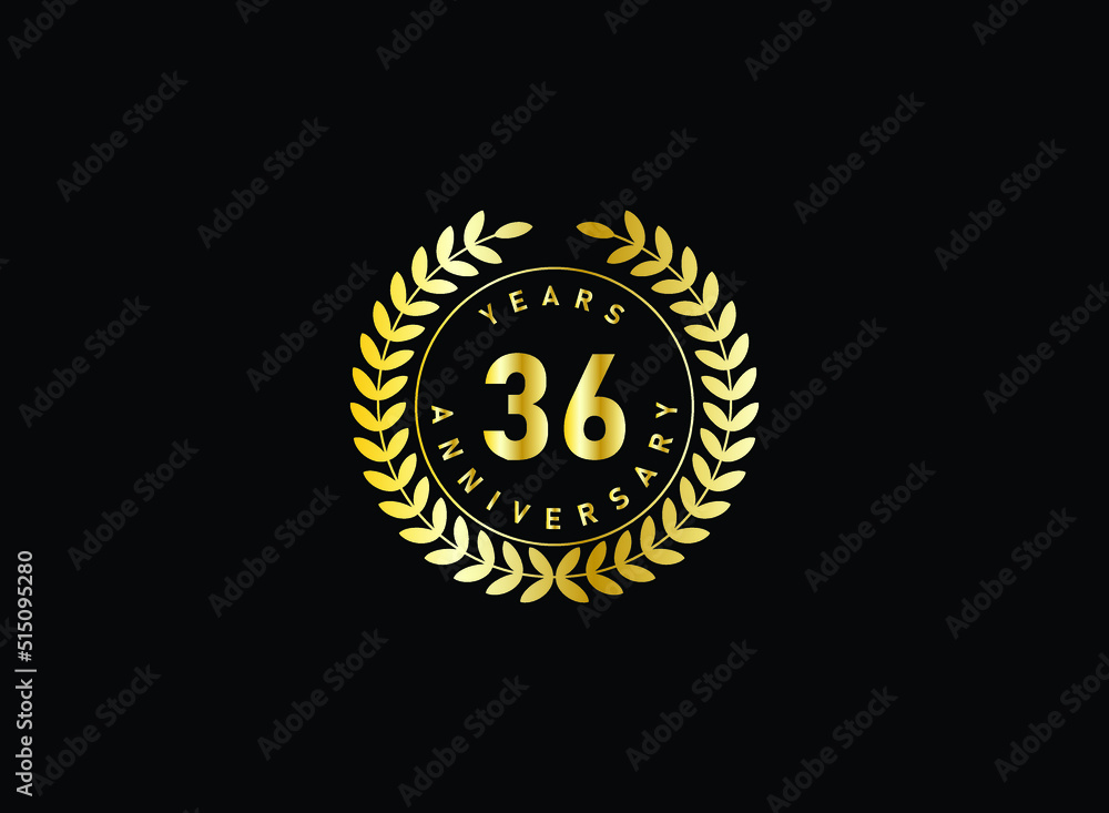 36th anniversary celebration with gold glitter color and white ...