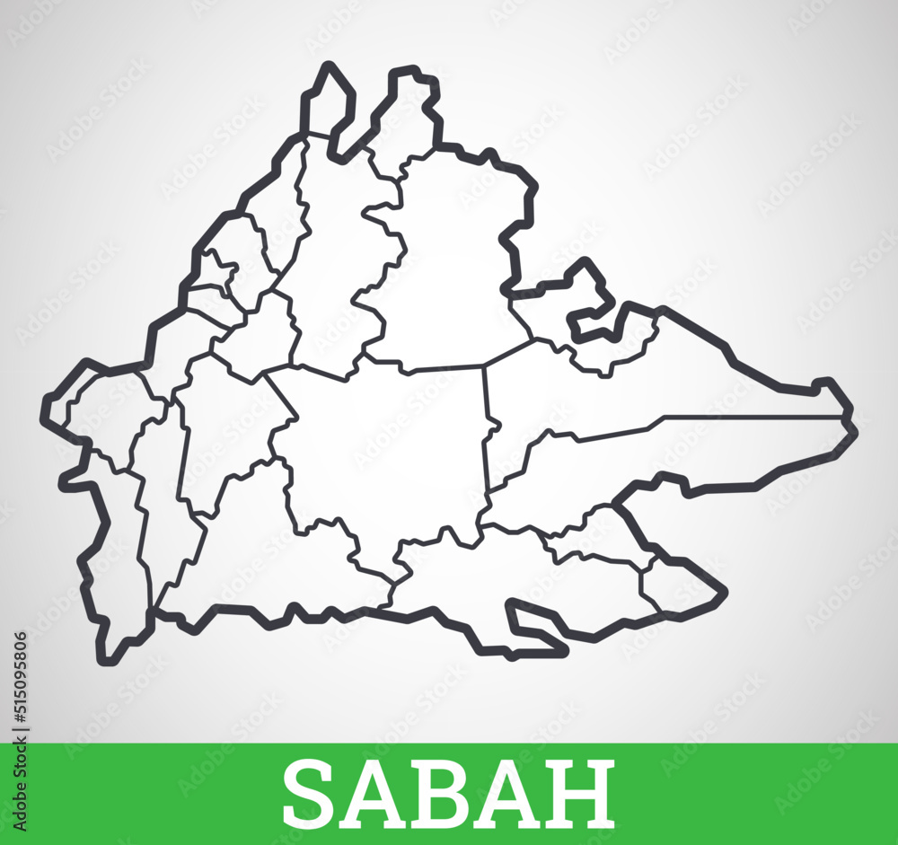 Simple outline map of Sabah, Malaysia. Vector graphic illustration ...