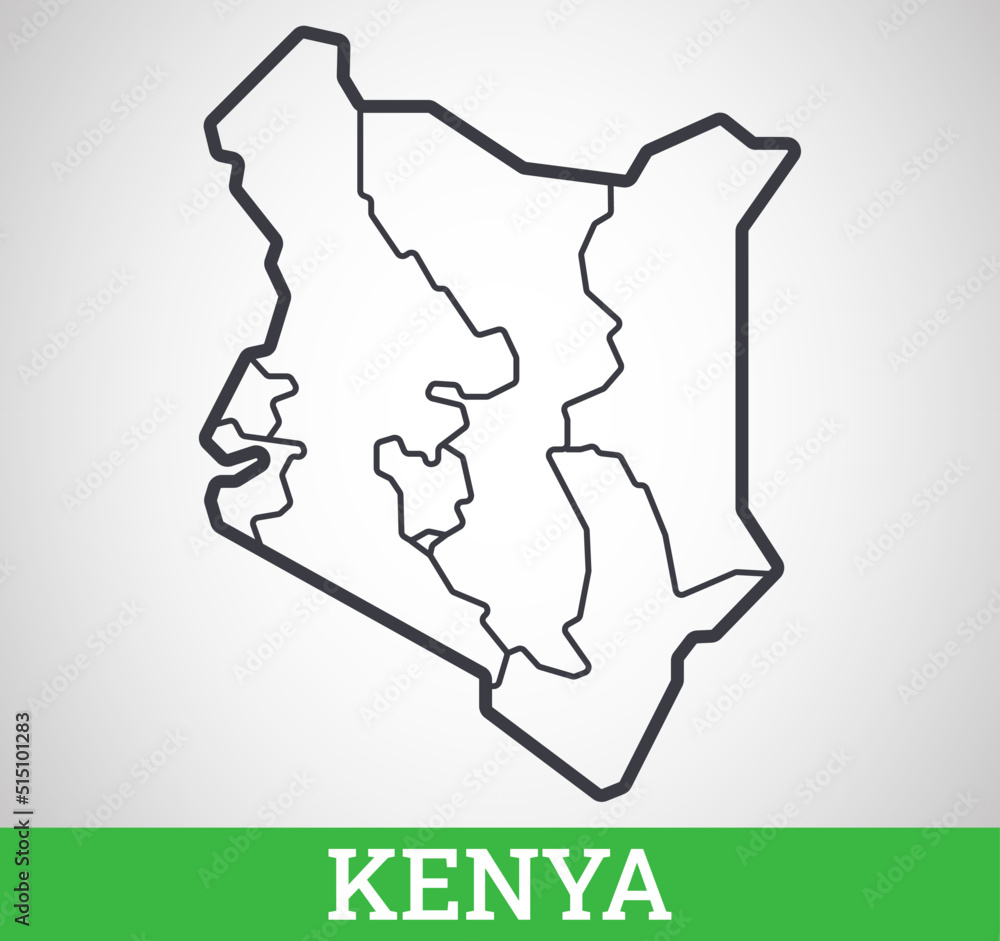 Simple outline map of Kenya with regions. Vector graphic illustration ...