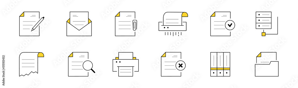 Set of doodle icons work with documents, archive storage. Isolated ...