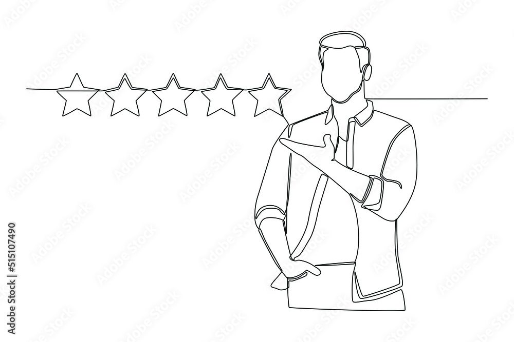 Continuous one line drawing confidence customer giving 5 stars rating ...