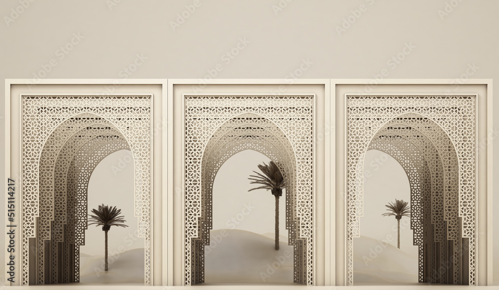 3d illustration of Islamic architecture, buildings with décor ornaments ...