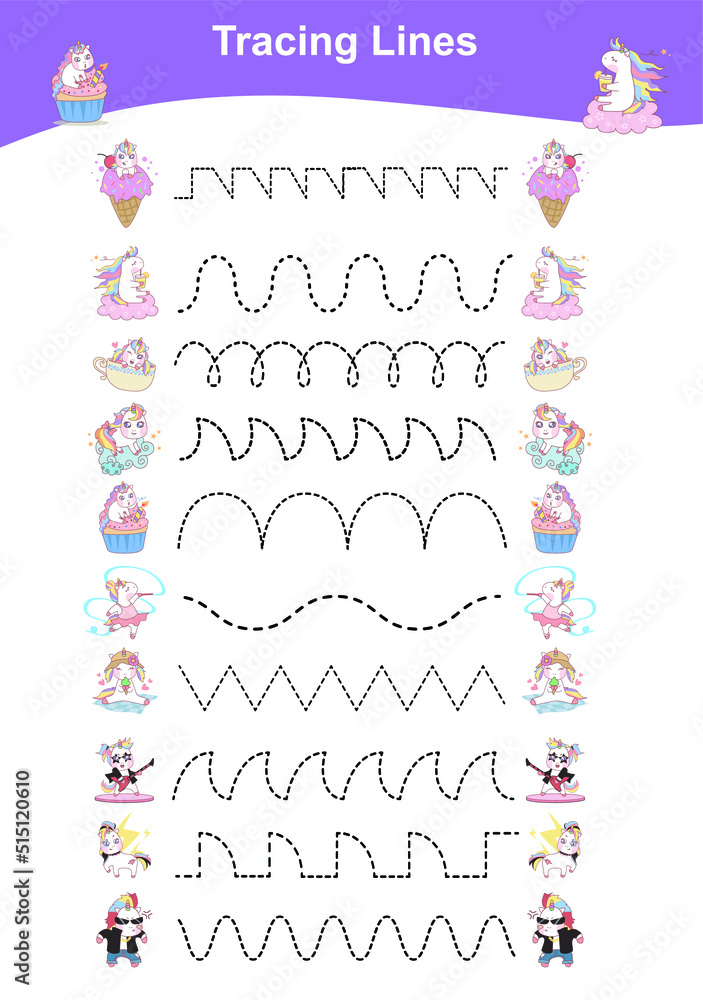 Tracing Lines Unicorn Edition. Educational worksheet. Worksheet ...