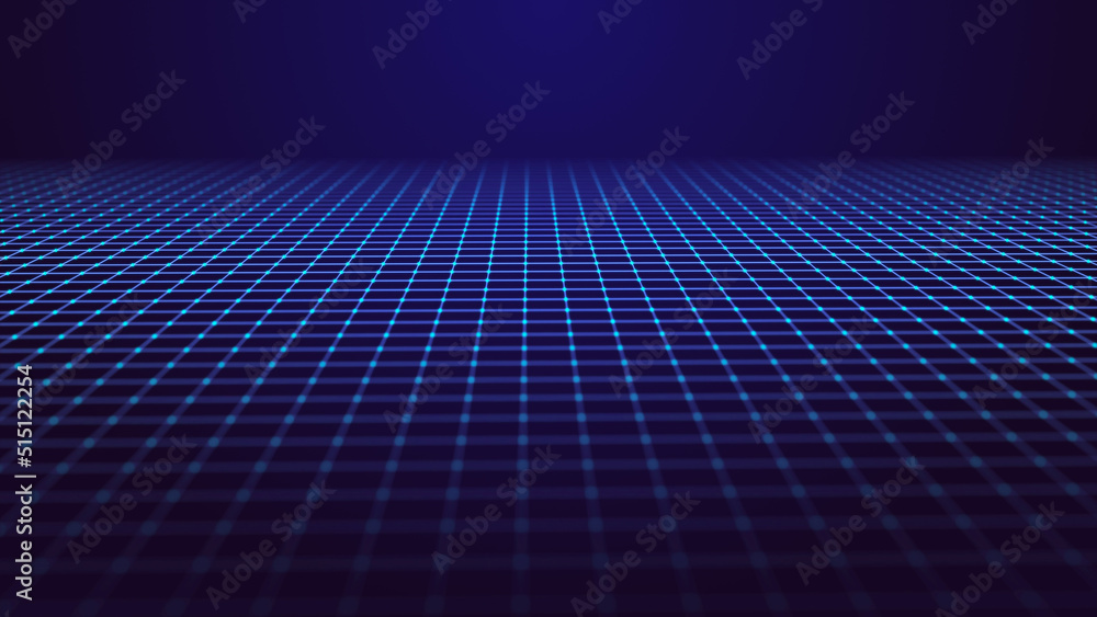 Perspective blue grid on a dark background. Futuristic illustration of ...