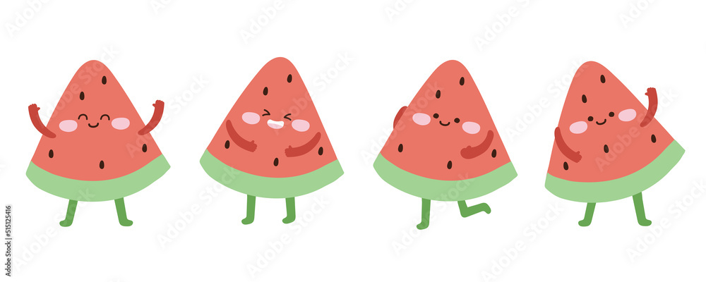 Fruit concept collection.Set of cute water melon cartoon hand drawn on ...