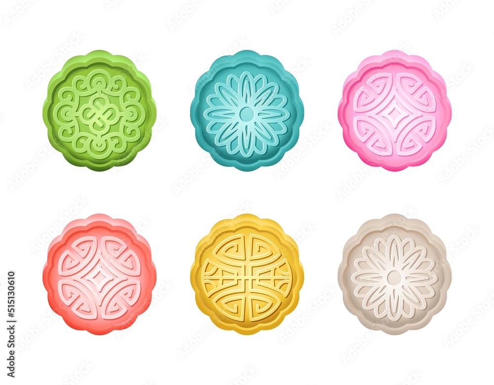 Set of mooncakes or yuebing with different color and taste. Moon cakes ...