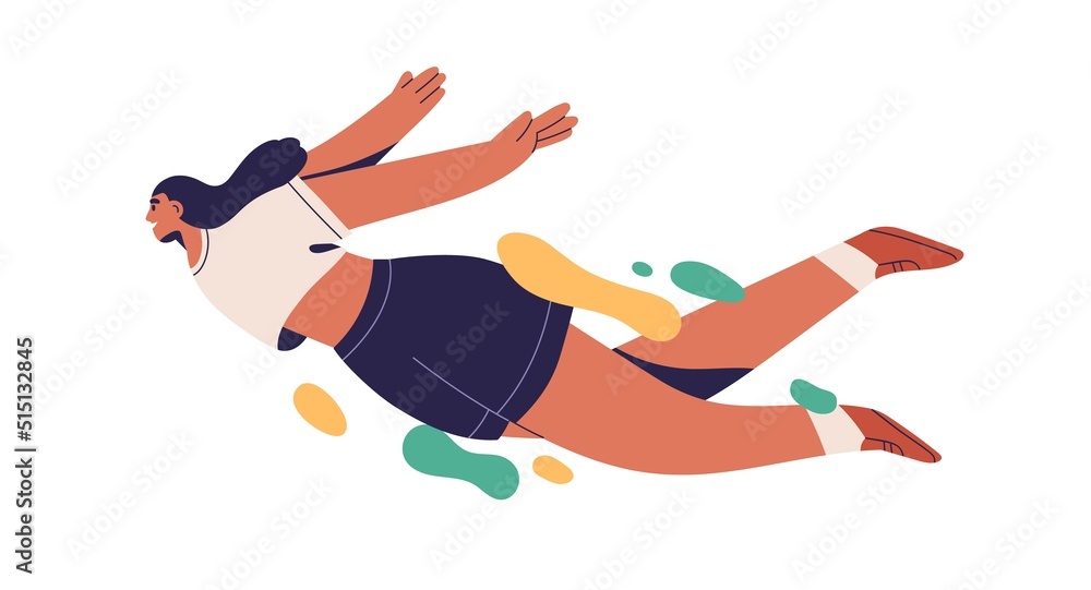 Happy woman flying, enjoying dreams, imagination, fantasy. Free young ...