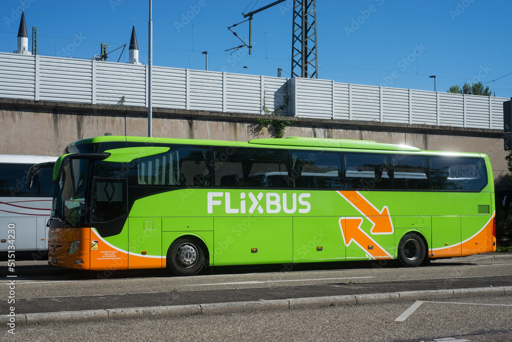 Kehl - Germany - 2 july 2022 - View of green flixbus in rton of the ...