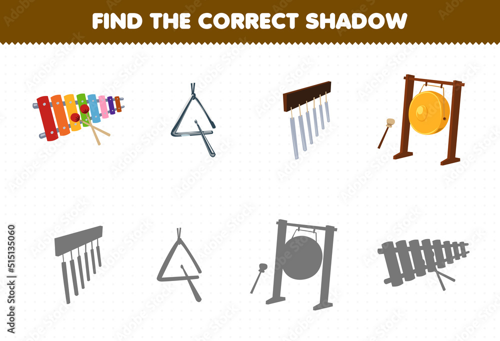 Education game for children find the correct shadow set of cartoon ...