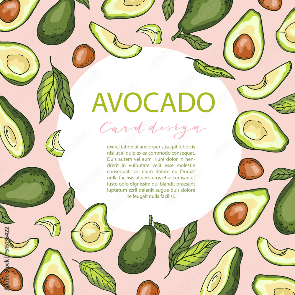 Cute avocado design with avocado and place for your text. While ...