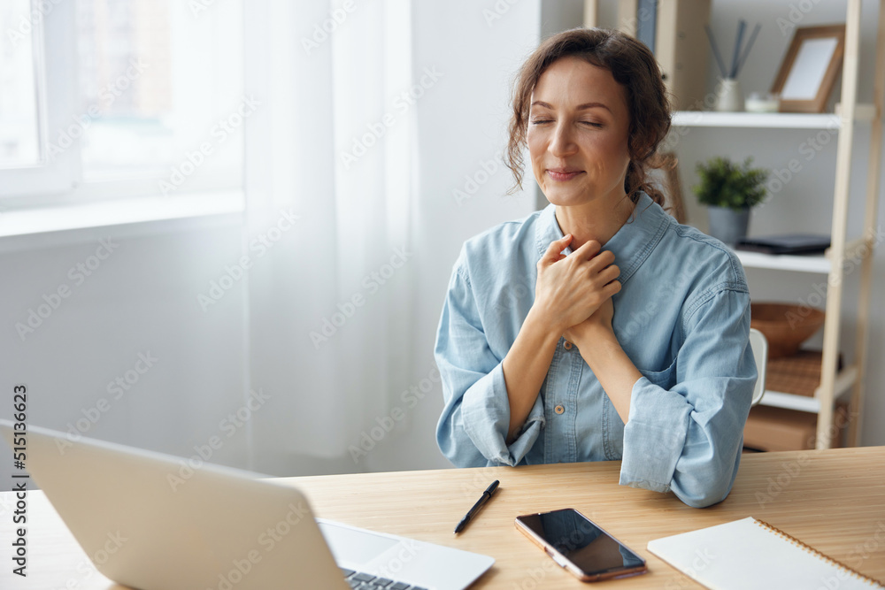 Happy enthusiastic joyful contented cute female office worker ...
