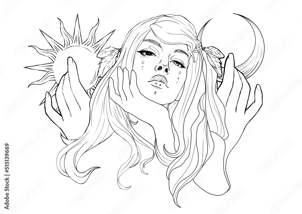 High Priestess Line Drawing Hand Drawn 17 Stock Illustration | Adobe Stock