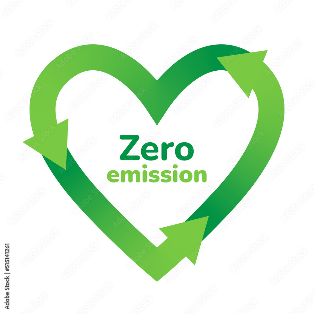 Zero carbon emission heart shape banner label icon isolated on white ...