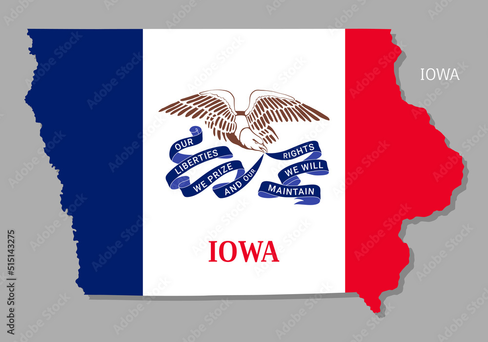 Map of Iowa USA federal state with flag inside. Highly detailed map of ...