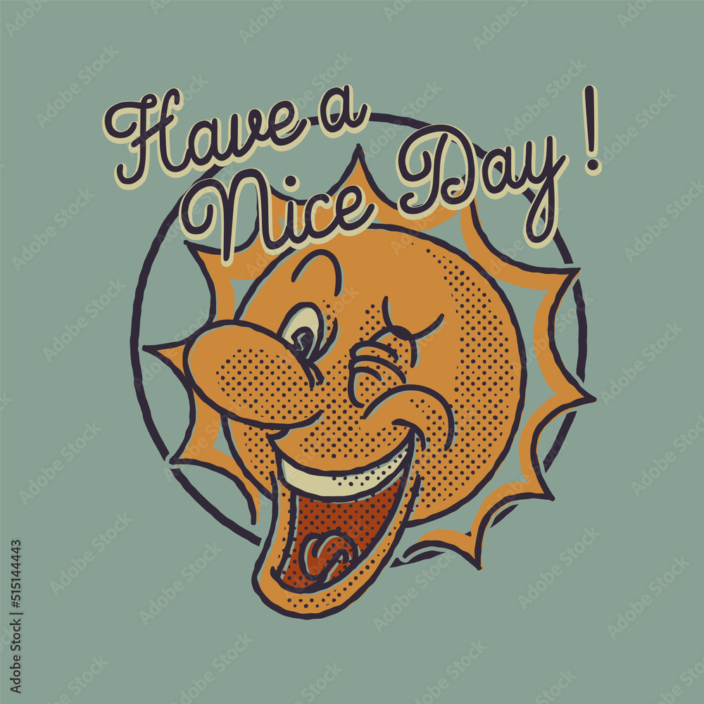 Cartoon emblem of smiling sun with retro style Stock Vector | Adobe Stock