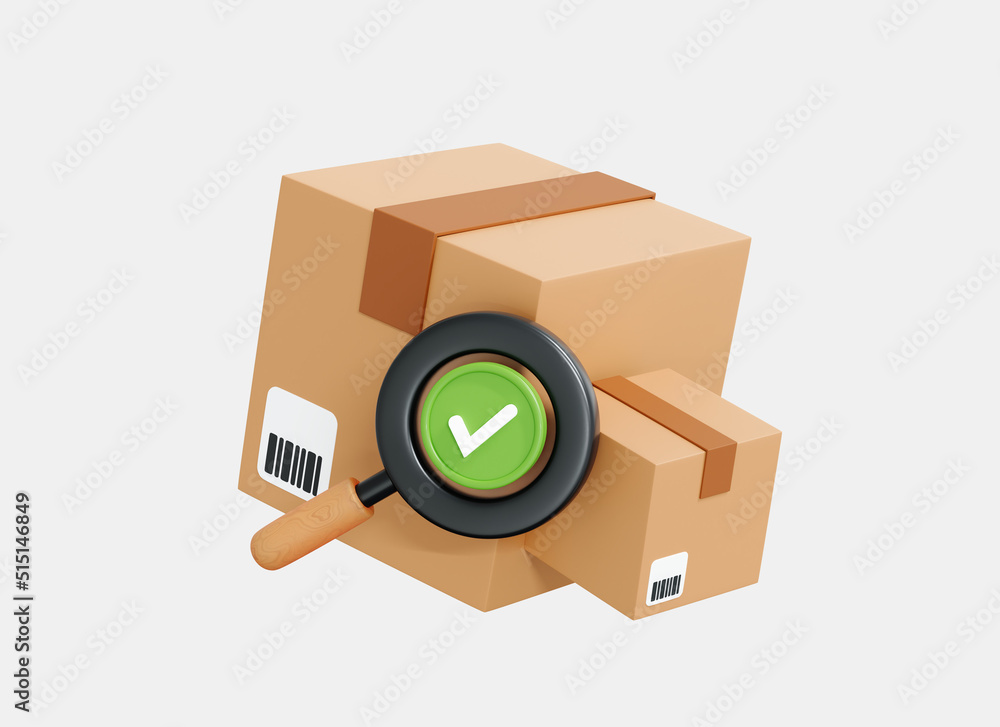 3D Tracking parcel in cardboard box. Order delivery confirmation. Track ...