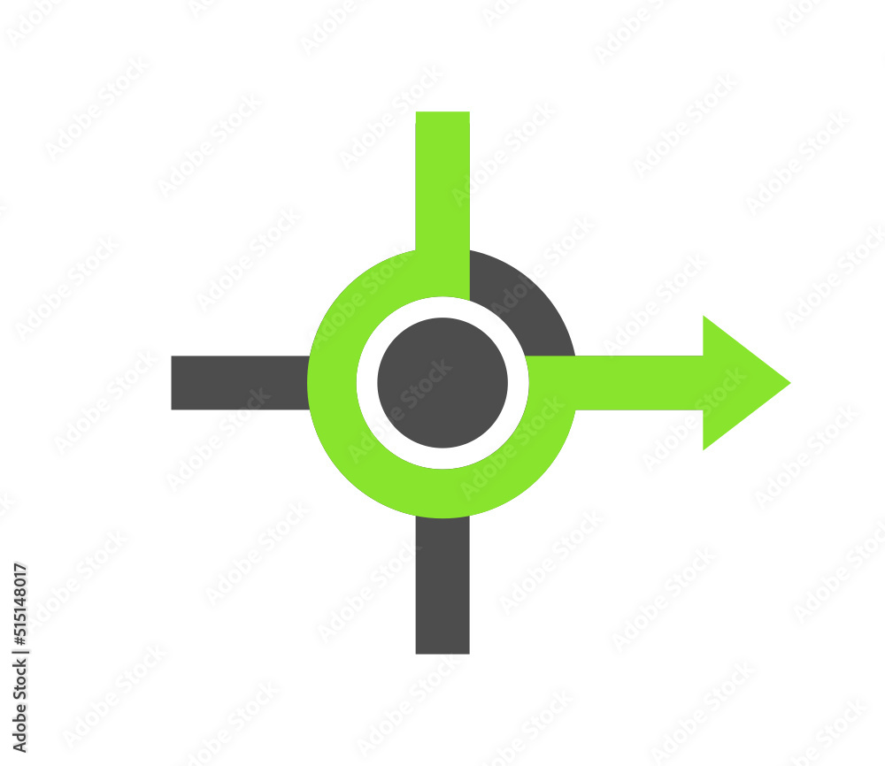 rond-point tourne à gauche venant d'en haut symbole flèche verte Stock ...