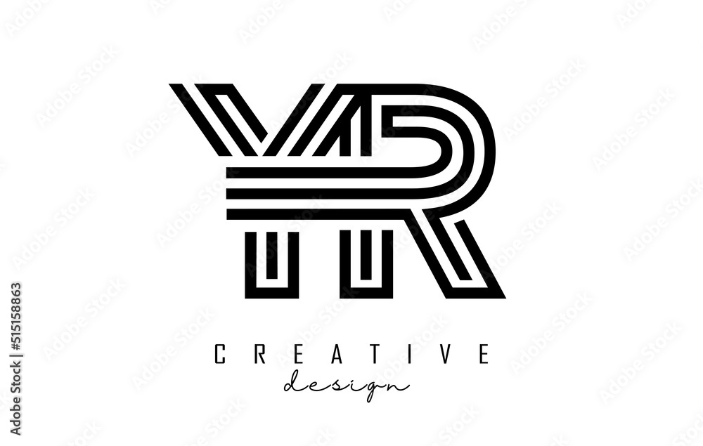 Outline YR y r letter logo with united lines. Letters with geometric ...