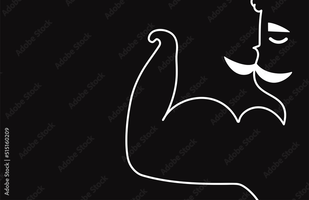 Vector black white illustration with strong powerful man with big ...