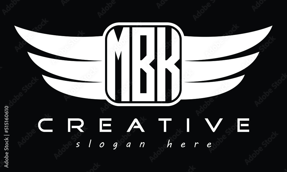MBK three Letter Wings Flying Initial wing symbol minimalist creative ...