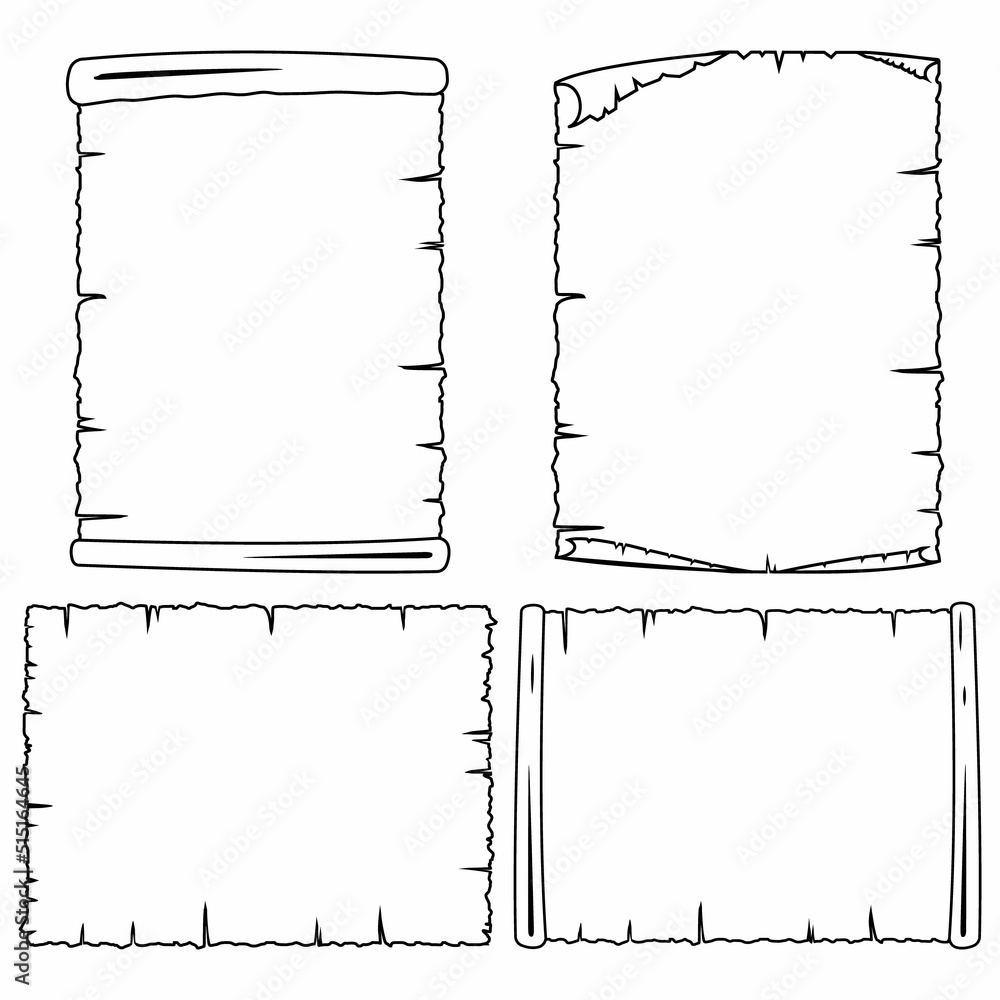 Parchment old sheet of paper vector illustration black outline isolated ...