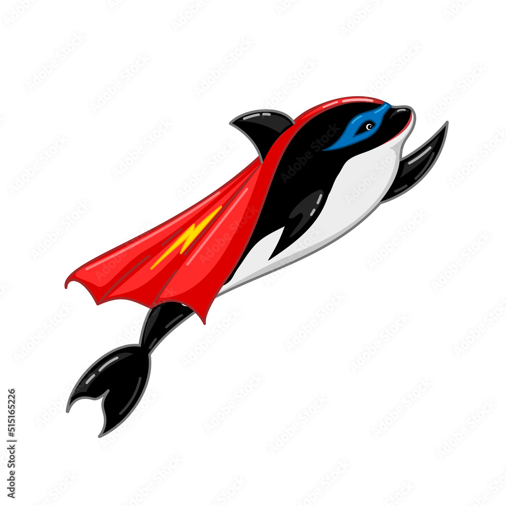 cute killer whale character in superhero costume. black orca in red ...