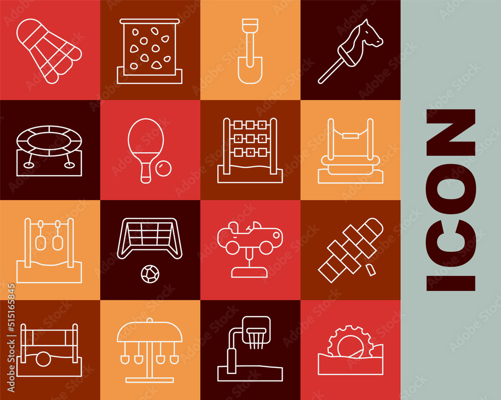 Set line Ferris wheel, Hopscotch, Bungee, Shovel toy, Racket and ball ...