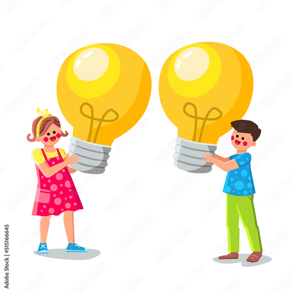 creative kids vector. child play, boy girl idea, fun dream creative ...