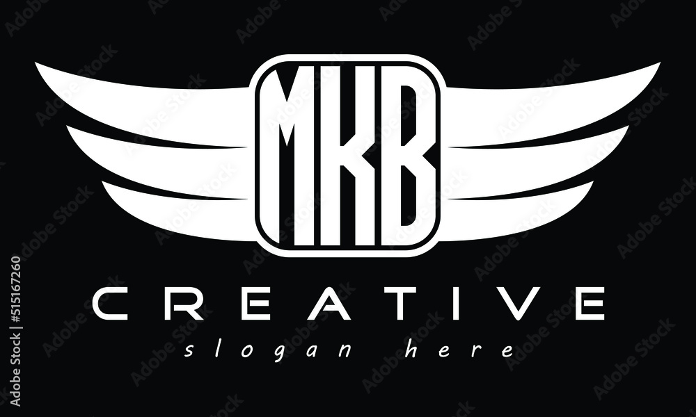 MKB three Letter Wings Flying Initial wing symbol minimalist creative concept flag icon ...