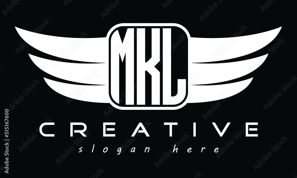 MKL three Letter Wings Flying Initial wing symbol minimalist creative ...